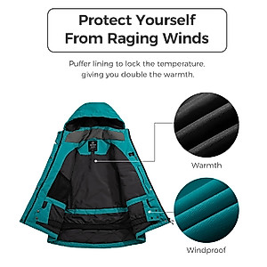 wantdo Women's Mountain Fully Taped Seams Waterproof Snowboard Jacket with Detachable Hood Turquoise M