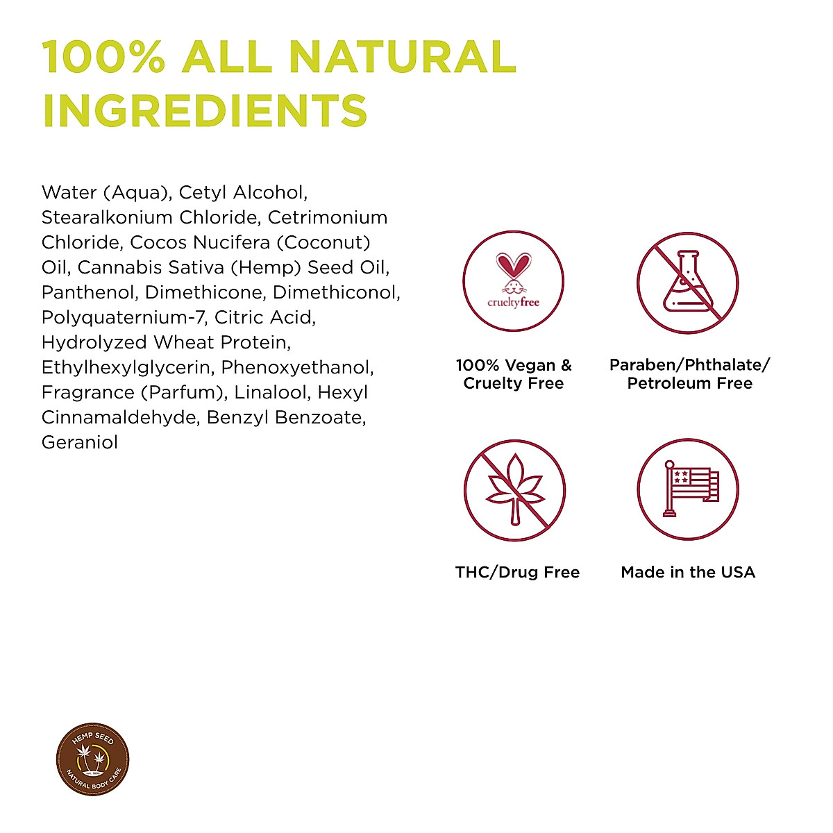 Hemp Seed Hair Care Conditioner, Nag Champa - 8 oz - Keeps Hair Feeling Soft & Smooth - With Hemp Seed Oil, Coconut Oil & Vitamin E - Vegan, Cruelty Free