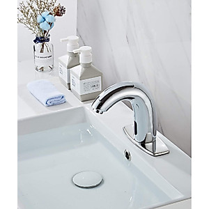 Automatic Sensor Touchless Bathroom Sink Faucet with Hole Cover Plate Chrome Dual Powered Vanity Bathroom Faucets