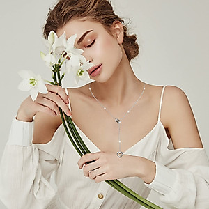 Long Necklace 925 Sterling Silver Adjustable Oval Heart Y Shaped Lariat Necklace for Women Teen Girls Gifts, 20 + 2 inches