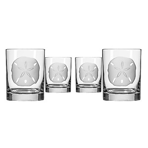 Rolf Glass Sand Dollar Double Old Fashioned Glass 13 ounce | Whiskey Glass Set of 4 | Lead-Free Glass | Etched Tumbler Glasses | Proudly Made in the USA
