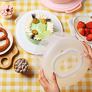MIVIDE 10 Inch Cake Carrier with Lid, Portable Cake Holders Cake Container, Plastic Round Cake Storage Container Cake Saver with Lid and Handle for Transport