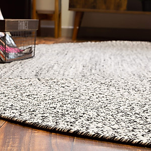 Super Area Rugs Farmhouse Braided Rug Cotton Kitchen Reversible Carpet, Black & White, 4' X 6' Oval