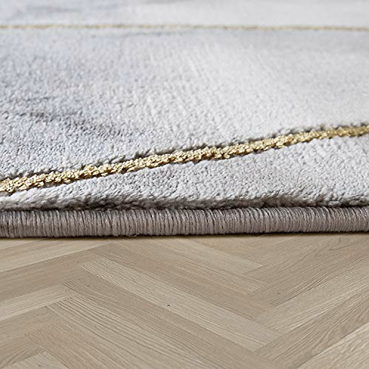 Living Room Rug Grey Gold 3-D Border Marble Pattern Robust, Size:5'3" x 7'7"