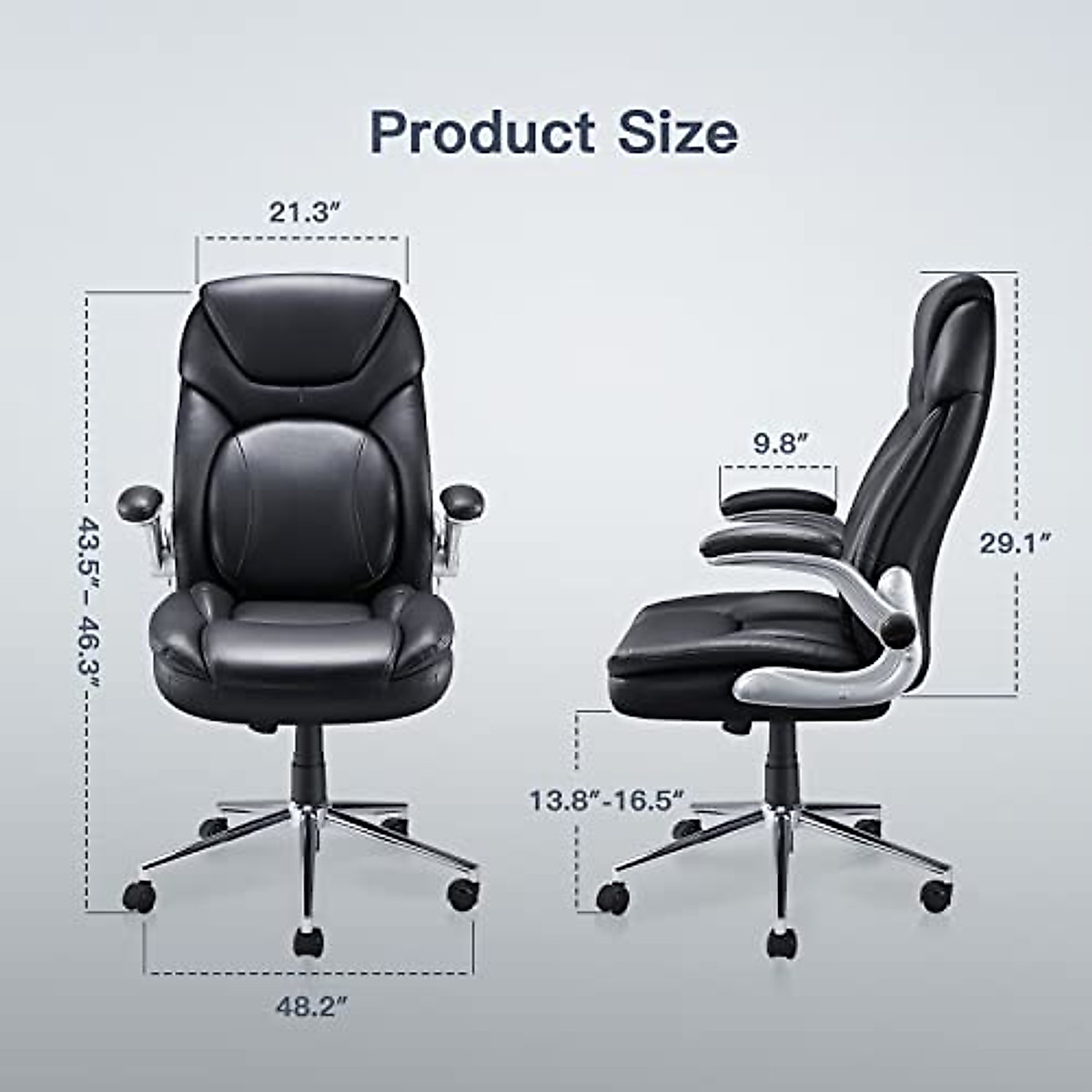 HUANUO Leather Office Chair, Executive Computer Desk Chair, Executive Office Chair with Adjustable Flip-up Arms, Leather Desk Chair with Lumbar Support