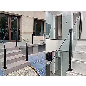 MBROS Extra Long Glass Railing Post Black, Stair Glass Deck Railing System Glass Panels Set, Stainless Steel Glass Balustrade Post for Balcony