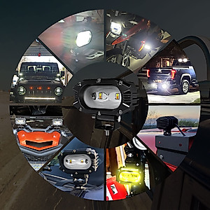 ASLONG 2PCS 4Inch LED Flood Single Row White/Amber Flasing Strobe Pods Work Lights Off Road Driving Fog Lights with Switch Wiring Harness for Truck, 4x4, SUV, ATV