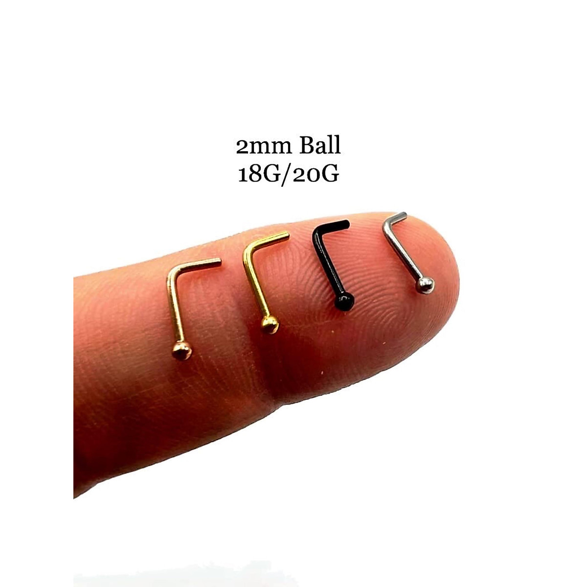 FIFTH CUE Ball End 316L Surgical Steel L Bend Stud Nose Ring (18G Rose Gold)