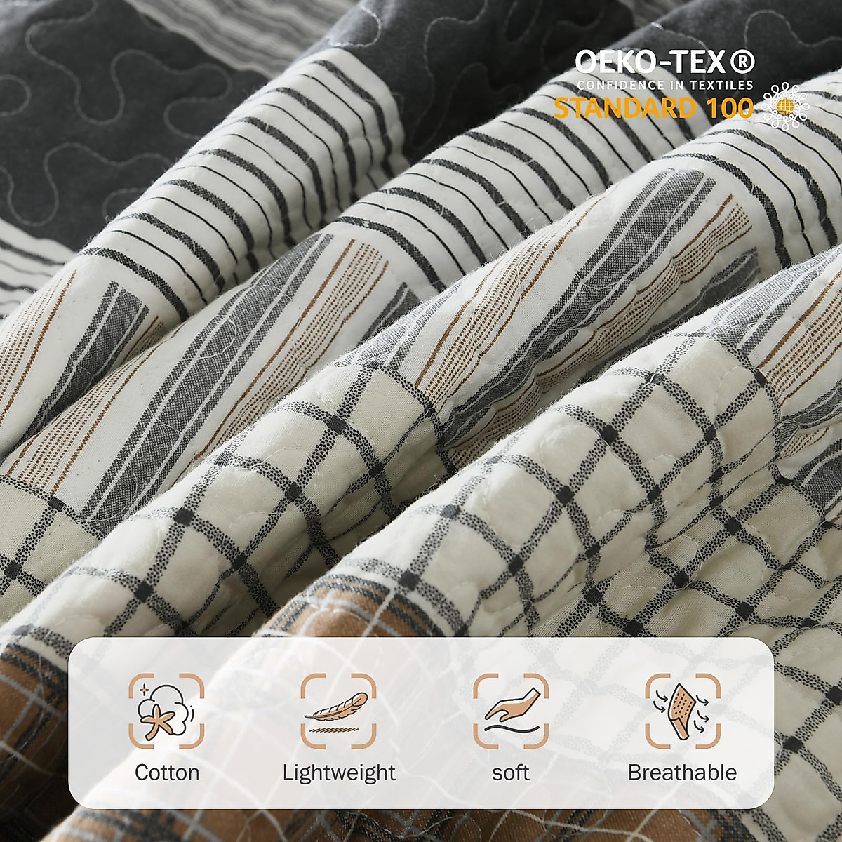 Y-PLWOMEN Quilt Sets 100% Cotton , 3 Piece Striped Quilts, Farmhouse Lightweight Cozy Quilt King Size