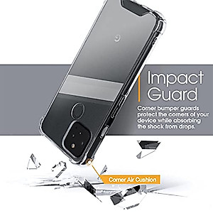 KIOMY Google Pixel 5 Case Diamond Clear with Hybrid Anti Yellow Design Hard PC Back Shell with TPU Raised Bezel Shockproof Bumper Protective Ultra Transparent Slim fit and Thin Cell Phone Cover