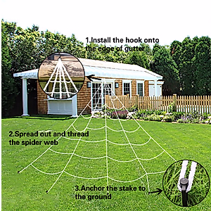 Halloween Decorations Spider Web Triangular Mega Outdoor Graveyard Decor Stretch Cobweb Set Scary Props Shooter with Black Spider