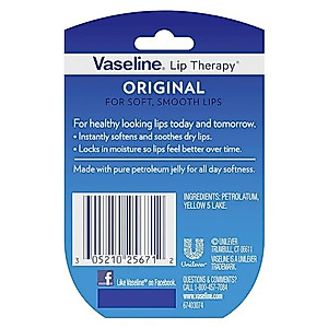 Vaseline Lip Therapy Original – Mini Vaseline Lip Balm, Hydrating Petroleum Jelly, Clear Lip Gloss, Travel-Size, 0.25 Oz Ea (Pack of 4)