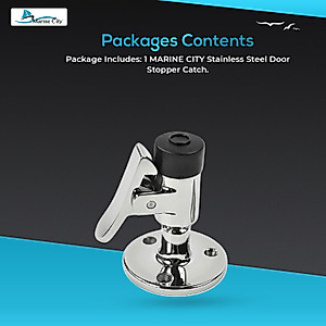 MARINE CITY 316 Grade Stainless Steel Door Stopper Catch Set Gloss Finish Strong Modern Stopper Soft Stop and Catch Anti-Collision Holder for Marine Doors – Boats – Yachts – Ships (1 Pcs)
