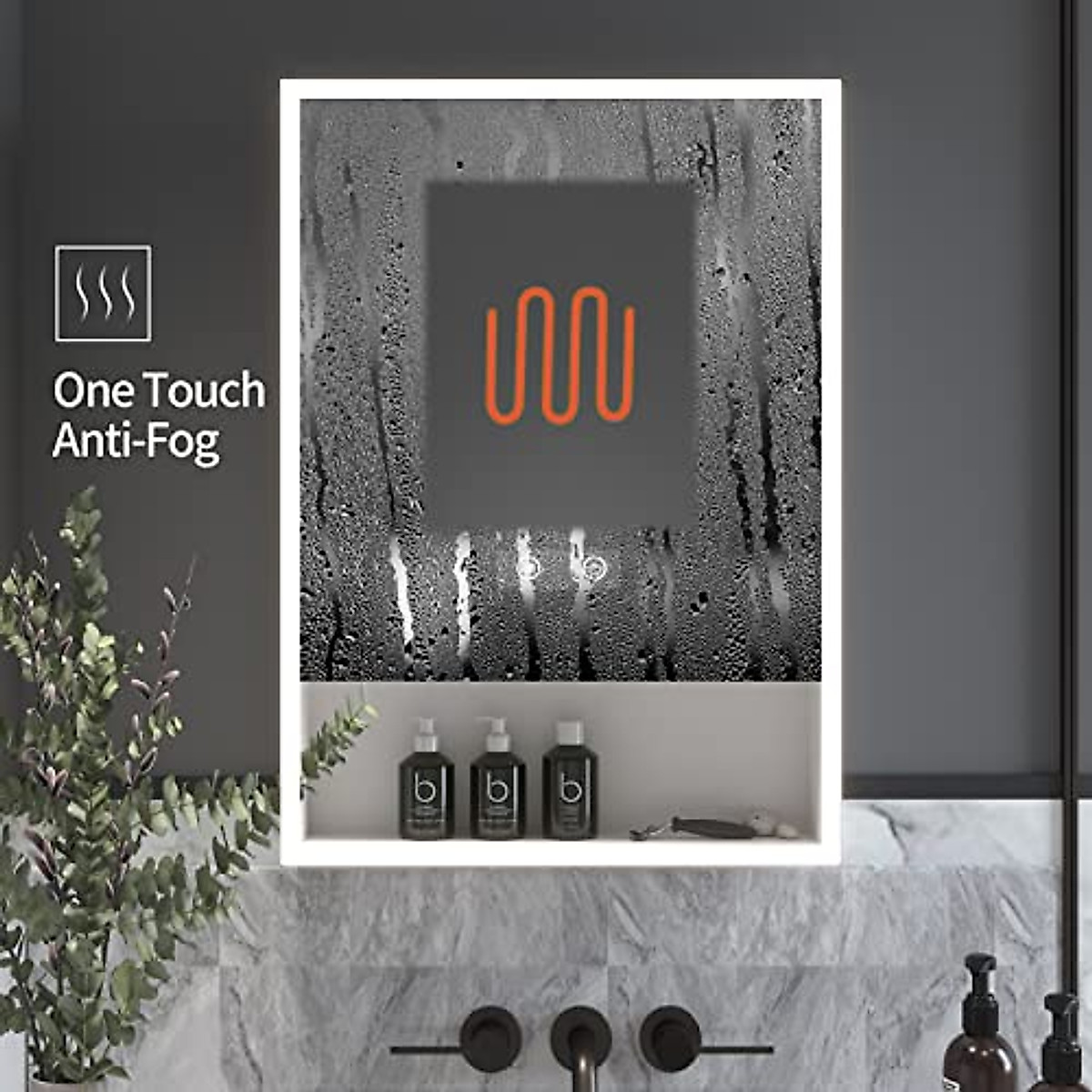 LALAHOO Bathroom Medicine Cabinet with Mirror,20" x 28" Lighted Medicine Cabinet with Large Storage,LED Medicine Cabinets for Bathroom with Shelves,Dimmer and Anti-Fog