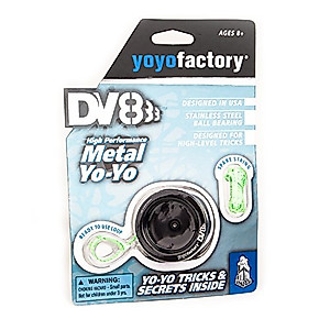 YoyoFactory Dv888 - A Simple and Comfortable Beginner Friendly Yoyo - Comes with Extra String & Pre Tied Finger Loop - Constructed from Aircraft Grade Aluminum - for Novice and Advanced Tricks Black