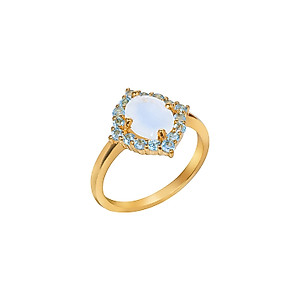 YoTreasure 2.01 Ct. Moonstone Blue Topaz 925 Sterling Silver Gold Plated Promise Ring