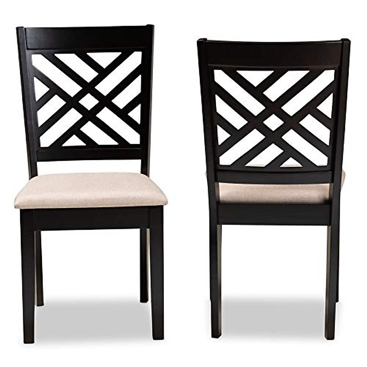 Baxton Studio Caron Modern and Contemporary Sand Fabric Upholstered Espresso Brown Finished Wood 2-Piece Dining Chair Set