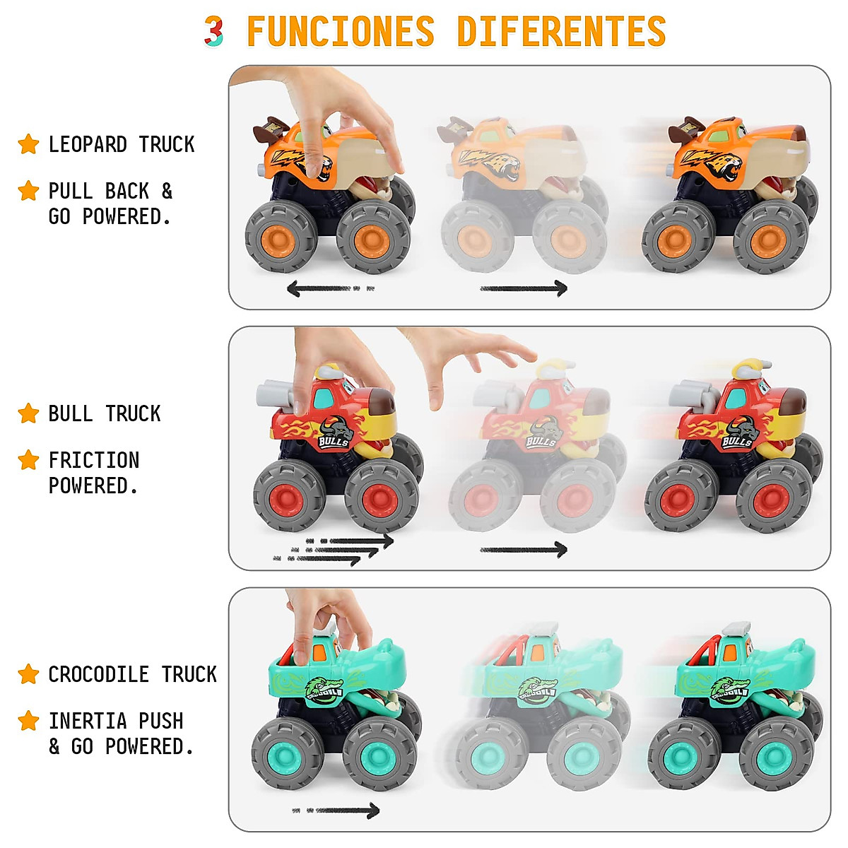 nicknack Baby Monster Trucks Toy for 1 2 3 Year Olds - Pull Back Cars Push and Go Friction Powered Toy Cars for Boys Trucks for Toddler Car Toy Vehicles