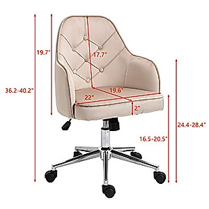 Payeel Desk Chairs with Wheels Swivel Chair Velvet Home Office Desk Chair with Arms Height Adjustable Swivel Task Chair Modern Mid-Back Computer Chair for Home Office (Khaki)