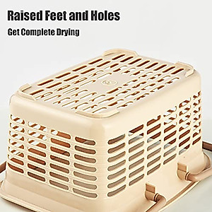 ALINK Plastic Shower Caddy Basket with Handle, Portable Organizer Storage Basket for College Dorm, Bathroom, Kitchen - Khaki