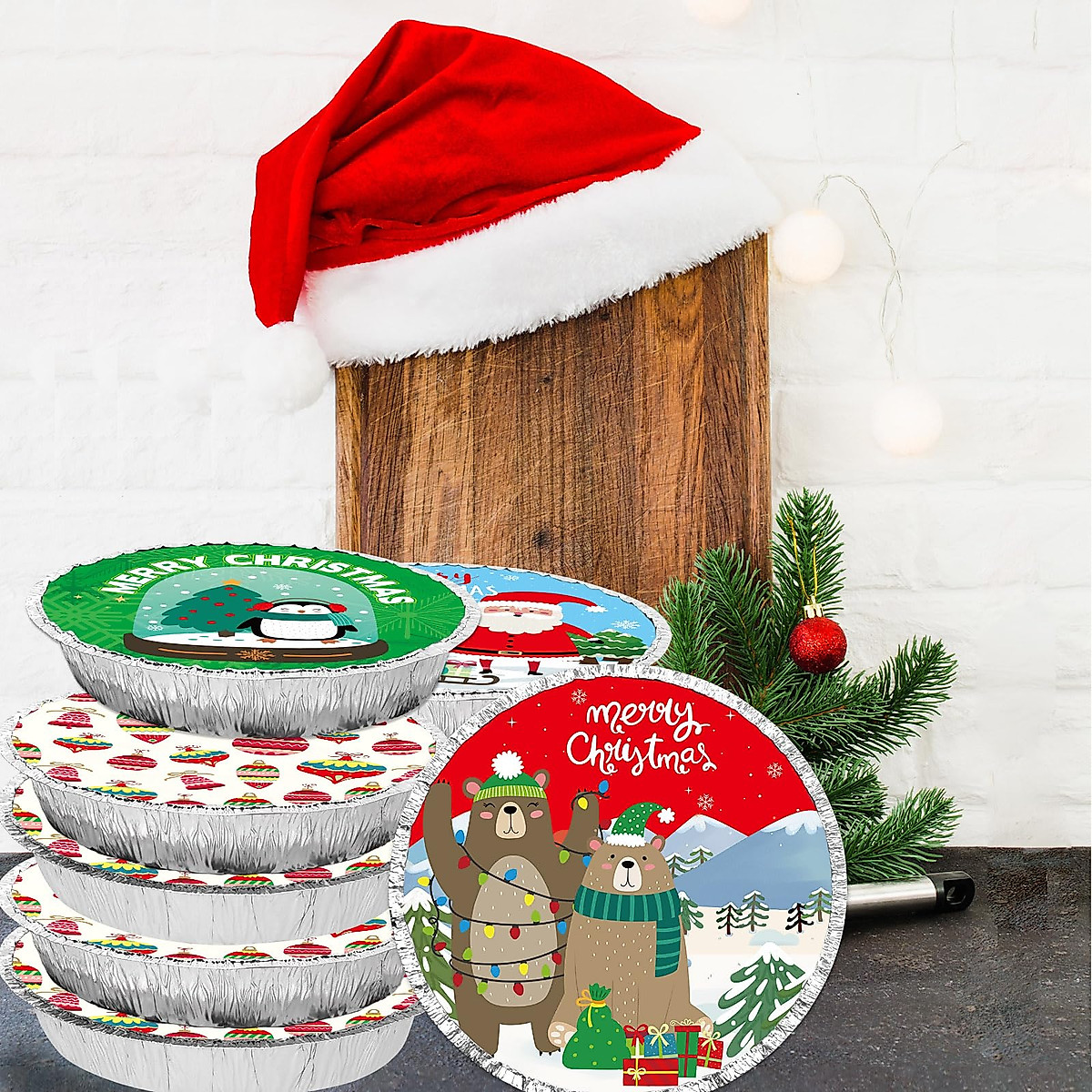 WorldBazaar Christmas Aluminum Food Containers with Lids 36PCS Christmas Disposable Lefover Containers Round Holiday Foil Tins Food Storage Pan Christmas Party Supplies