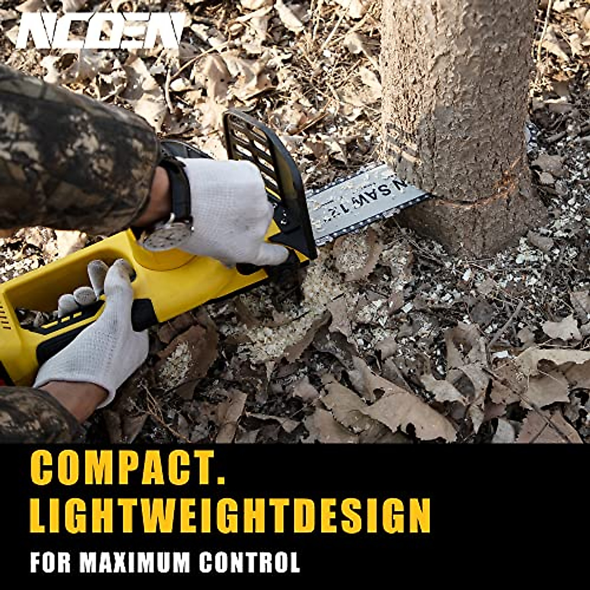 NCOEN Brushless 21V 12'' Handheld Lightweight Chainsaw Kit with Tool-free Chain Tension & Auto Lubrication, Includes 4.0Ah Battery and Charger