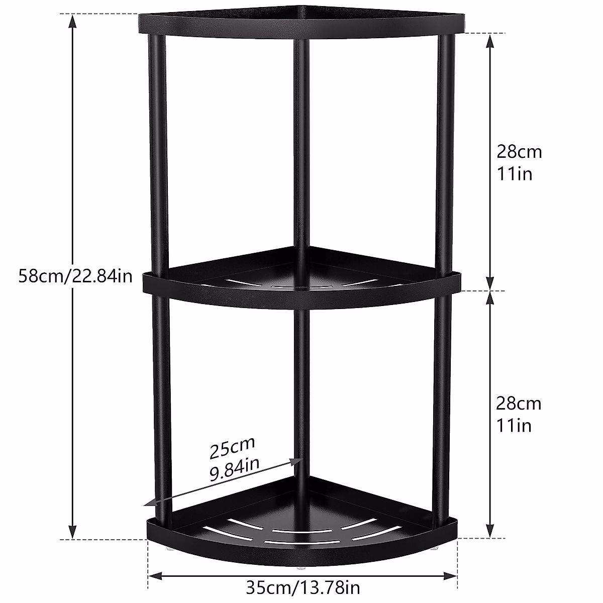 Taaji Standing Shower Caddy Corner, Metal Shower Shelf Caddy Stand Organizer Shampoo, 3 Tier Shower Stands for Inside Shower, Bathroom, Bathtub Corner, Black
