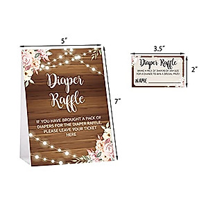 Diaper Raffle Tickets and Sign Baby Shower Games, Decorations, Party Favors For Baby Showers – 1 Sign, 50 Cards per Pack(DIAPER-C004)