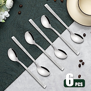 Amrules Espresso Spoons 6 PCS, Coffee Spoons 6.5 Inches with Anti Slip Striped Handle, 18/8 Stainless Steel Tea Spoons Set Serving for Ice Cream Dessert, Silver