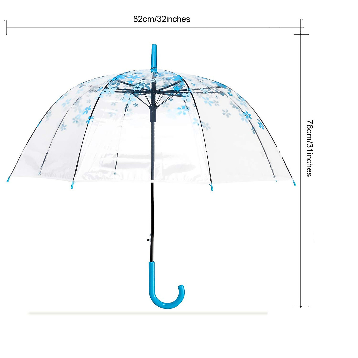 ThreeH Clear Cherry Umbrella Auto Open Transparent Windproof for Kids or Outdoor Weddings 32 Inches Diameter,KS11 Blue