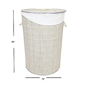 Home Basics Foldable Durable Bamboo Laundry Basket Hamper (Round, Grey)