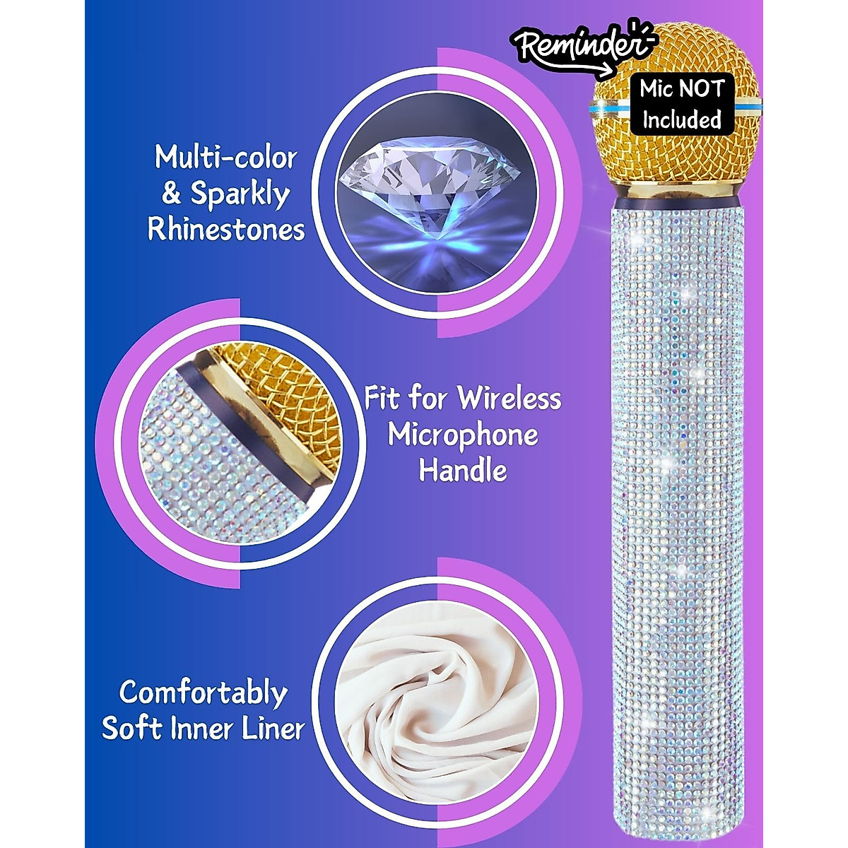 RhymKawa Bling Wireless Microphone Decorate for Universal Handheld and Beta58 SM58 Beta87 PG58, Eyes Catching for Event (Mic NOT Included)
