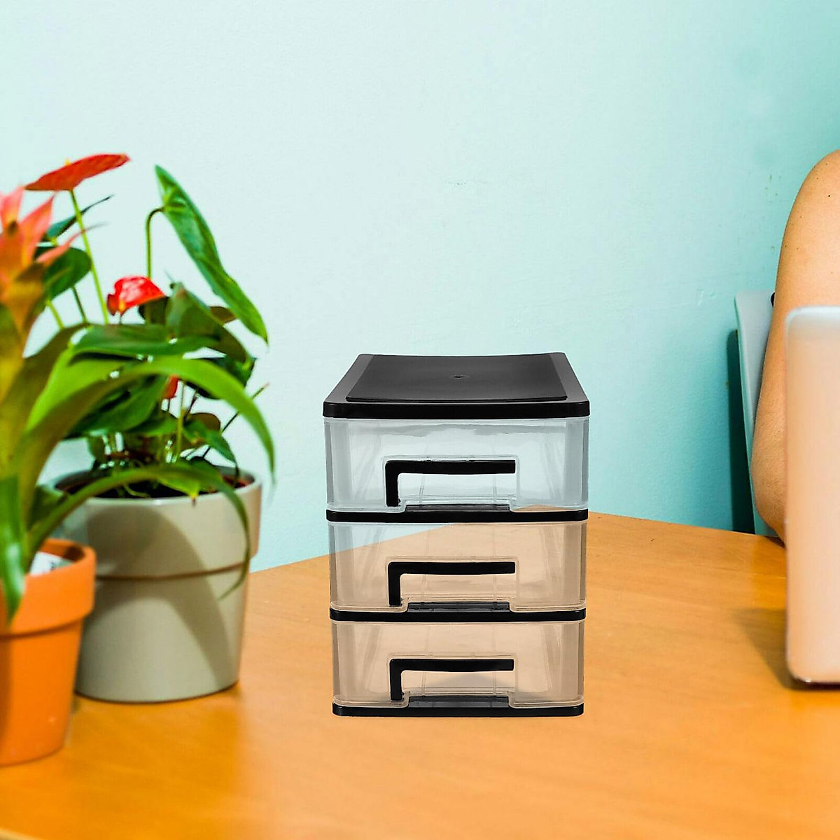 VANZACK Plastic Organizers and Storag, 3-Drawer Desktop Storage Unit Plastic Drawer Storage Container for Home, Office, Bathroom Storage Cabinet