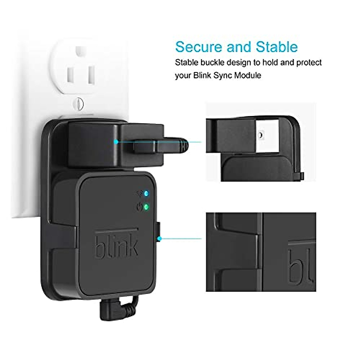 FoMass Outlet Wall Mount for Blink Sync Module 2- Mount Bracket Holder for Blink XT/ XT2 and Blink Outdoor Home Security Camera with Easy Mount Short Cable - Black (Black)