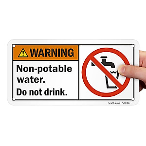 SmartSign - S-9885-AL-05x10 "Warning - Non-Potable Water, Do Not Drink" Sign | 5" x 10" Aluminum Black/Orange/Red/Yellow on White