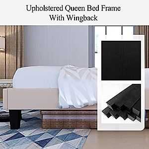 Benevika King Size Platform Bed Frame with Geometric Wingback Headboard, Wooden Slats Support, No Box Spring Needed, Easy Assembly, Gray
