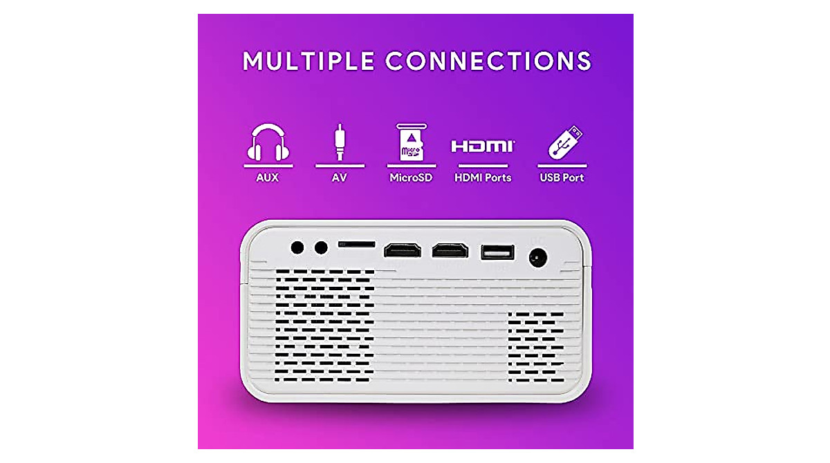 Ematic EPJ590WH Portable Projector | 200" Screen, HDMI