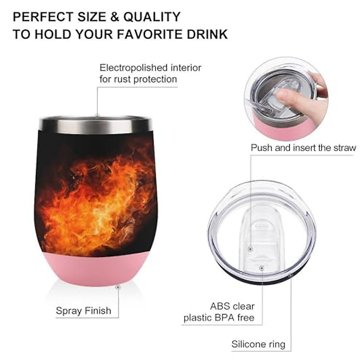 WYUSPGK 304 Stainless Steel Insulated Cup, Roaring Flame Print Smooth Rim, Durable & Reusable - Perfect for Office, Home, And Travel