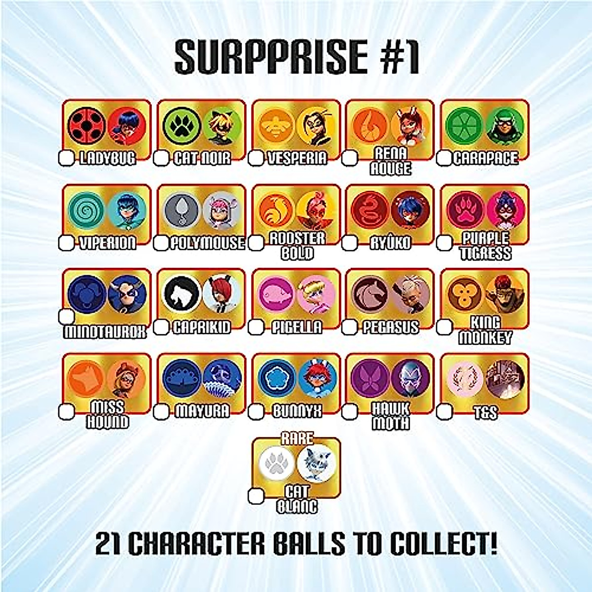 Miraculous Ladybug, 4-1 Surprise Miraball, 2 Pack, Toys for Kids with Collectible Character Metal Ball, Kwami Plush, Glittery Stickers and White Ribbon (Wyncor)