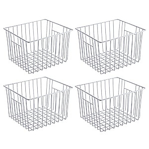 Slideep Freezer Baskets Storage Basket Organizers, Deep Wire Farmhouse Bins Container with Handles for Kitchen, Pantry, Cabinet, Car, Bathroom Pearl White, 4 Pack