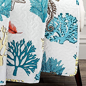 Lush Decor, Blue and Coral Coastal Reef Feather Throw Blanket, 60" x 50", 60" x 50