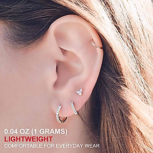 Gacimy Hoop Earrings for Women 14K Gold Cartilage Stud Small Huggie Ear Cuff, Hypoallergenic Cute 13mm Gold & Cubic Zirconia Sets