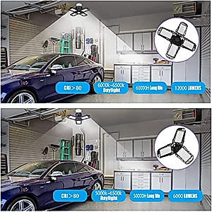 2-Pack LED Garage Lights 80W Garage Lighting - 8000LM 6500K Deformable LED Garage Ceiling Lights, LED Shop Light with Adjustable Multi-Position Panels, LED Light for Garage, Workshop, Basement