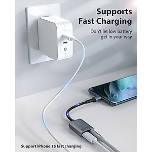 Stouchi USB C to 3.5mm Headphone and Charger Adapter, 2 in 1 USB C to Aux Audio Jack with Safe 30W Fast Charging, Hi-res DAC Compatible with iPhone15, iPad, Pixel 8/7/6/5, Samsung Galaxy S22 S21 Plus