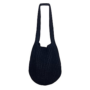 Women Retro Summer Hobo Bag Trendy Knitted Shoulder Bags Mesh Hollow Tote Bag Fairycore Grunge Aesthetic Beach Purse (Black)