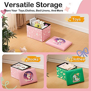 BRIAN & DANY Toy Storage Box, Kids Toy Storage Bins with Lids, Toy Chest Organizer for Room, 16.7x12.4x12.4 Cube (Green Dinosaur)