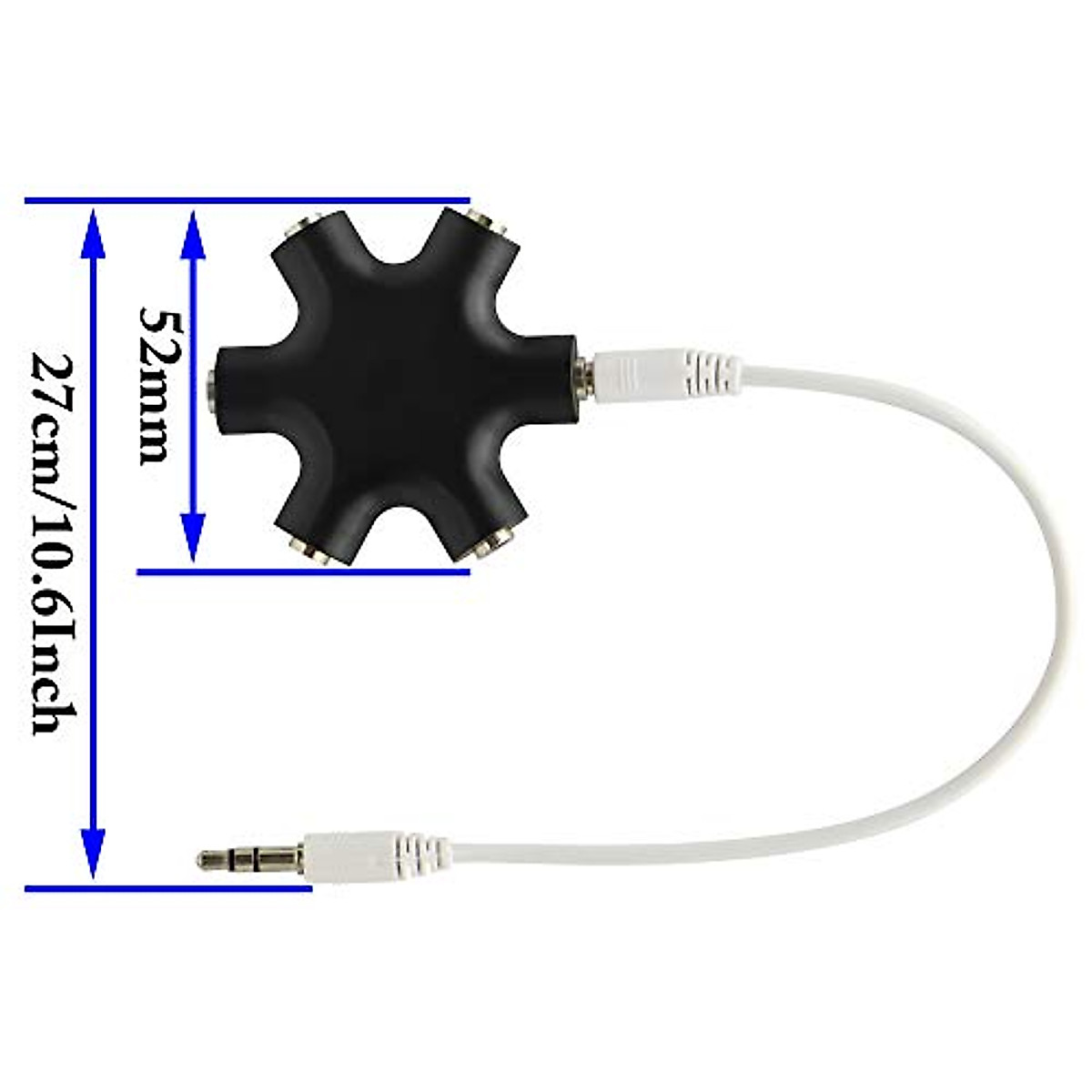 zdyCGTime Headphone Splitter, 3.5mm Stereo Audio Headset Adapter 3.5mm 6-Port Music Sharer, 3.5mm 6 Port Female Headphone Splitter Audio Connector with 3.5mm M/M TRS Stereo Plug Cable(Black)