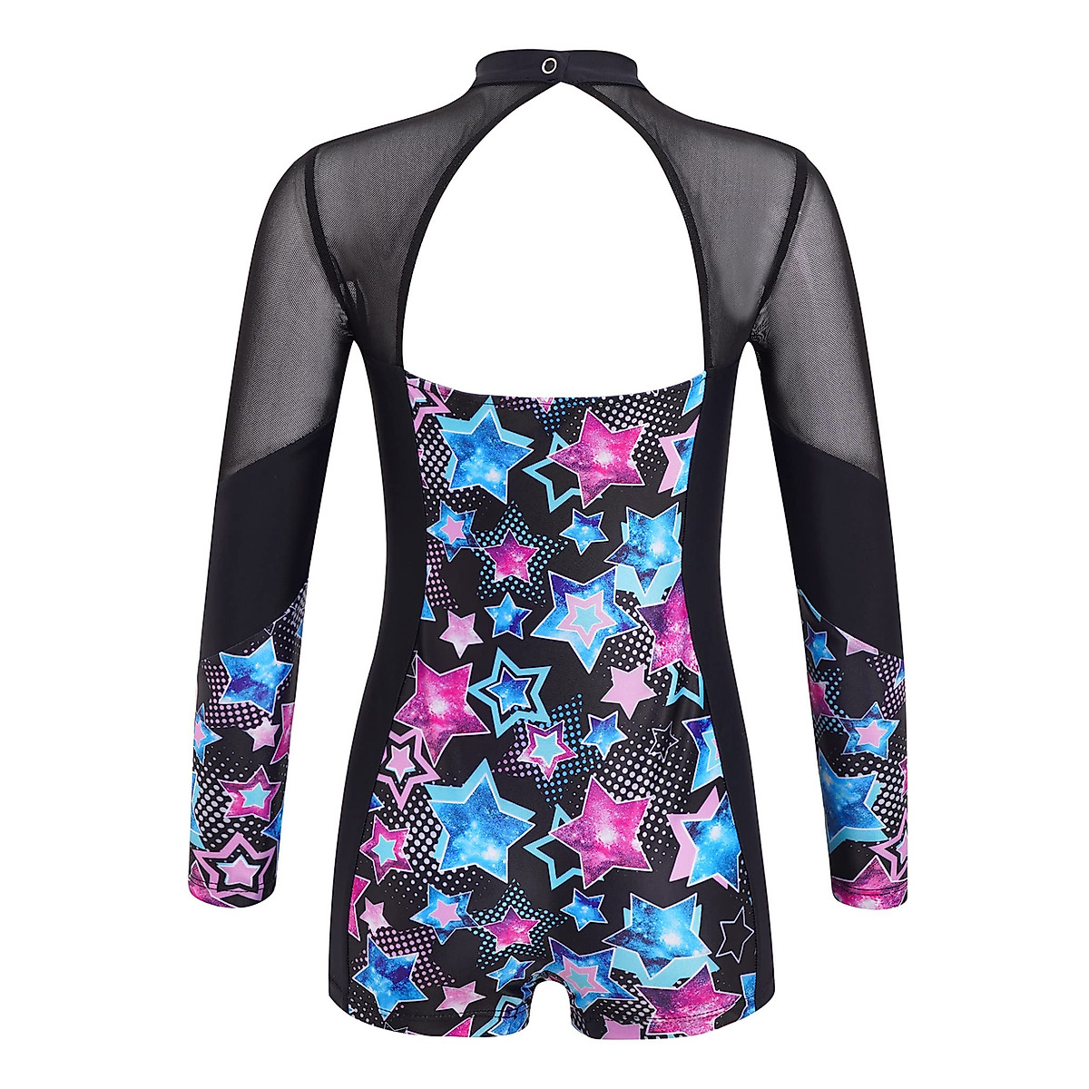 Moggemol Kids Girls Long Sleeve Mesh Splice Gymnastics Leotards Athletic Ballet Dance Biketard Short Unitard Black 12 Years