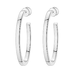 PAVOI 14K White Gold Plated Thin Square Edge Open Hoop Earrings for Women | Leightweight 30MM Diameter Hoops