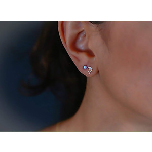 925 Sterling Silver Synthetic Opal Earrings Studs Hypoallergenic Dolphin Earrings Cute Birthday Gift for Her